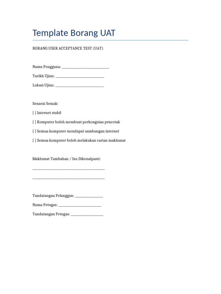Template Borang UAT | PDF