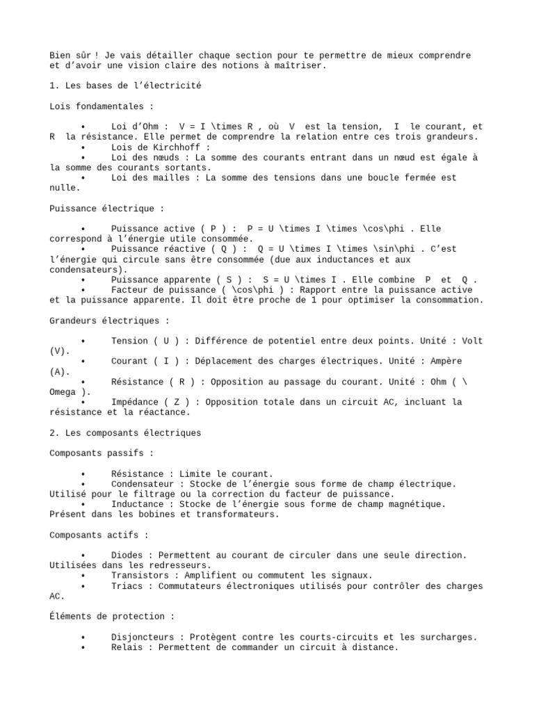 Notions de Base en Électricité Industrielle | PDF | Tension électrique | Électricité