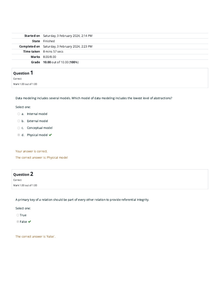 CS 2203 Self-Quiz Unit 1 | PDF | Computer Data | Databases