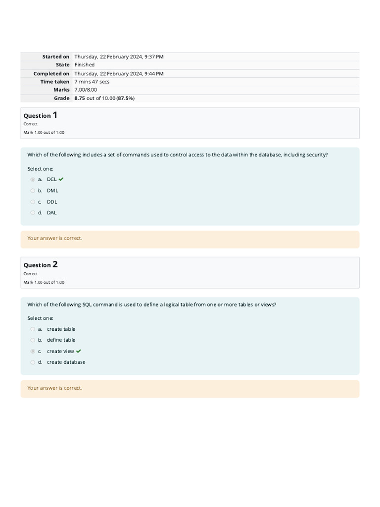 CS 2203 Self-Quiz Unit 4 | PDF | Sql | Computing