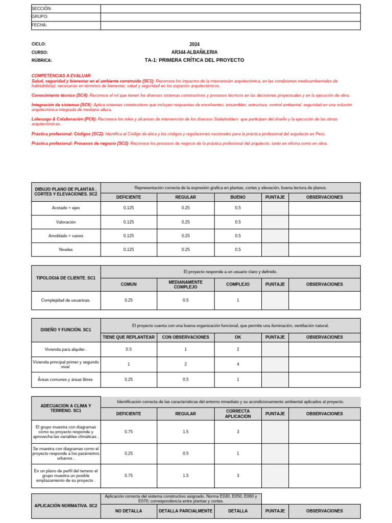 Rubricas Tas Alba 2025-01 | PDF | Arquitecto | Diseño