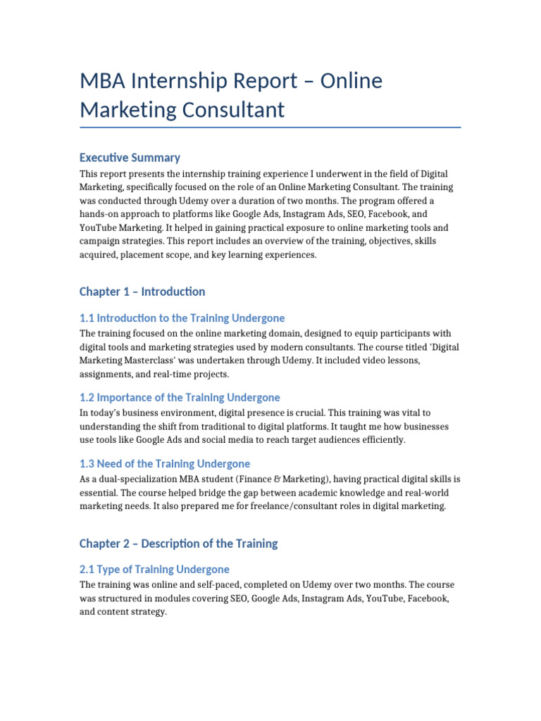 Online Marketing Consultant Training Report | PDF | Digital Marketing ...