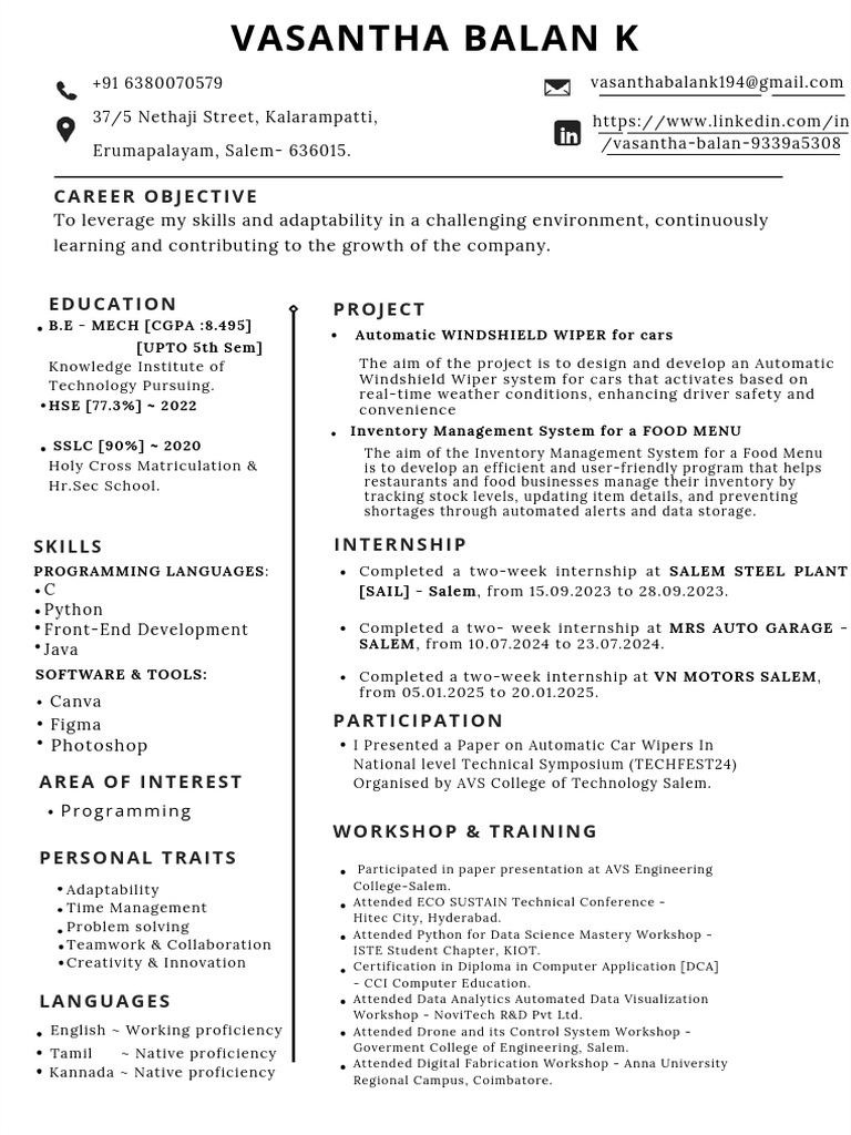 K.vasanthabalan Soft Resume Final PDF | PDF | Computing