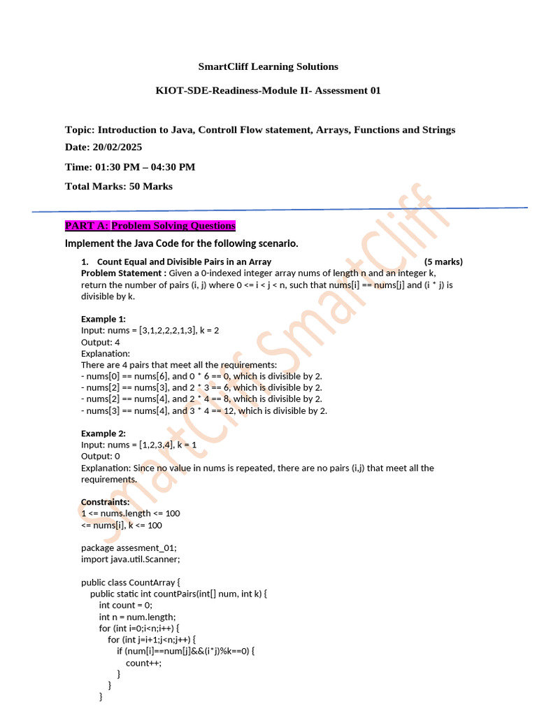 KIOT SDE Readiness Programme Module II Assessment 01 QP - v1.1 | PDF ...