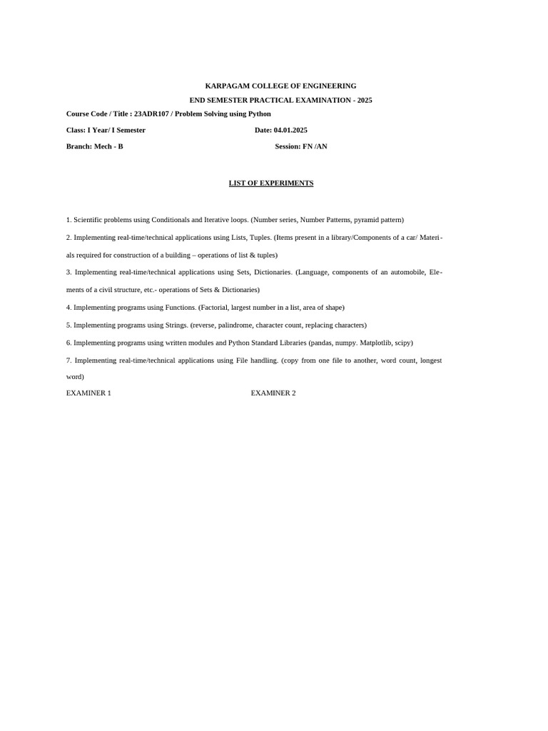 Python-List of Experiments-Practical Exam | PDF