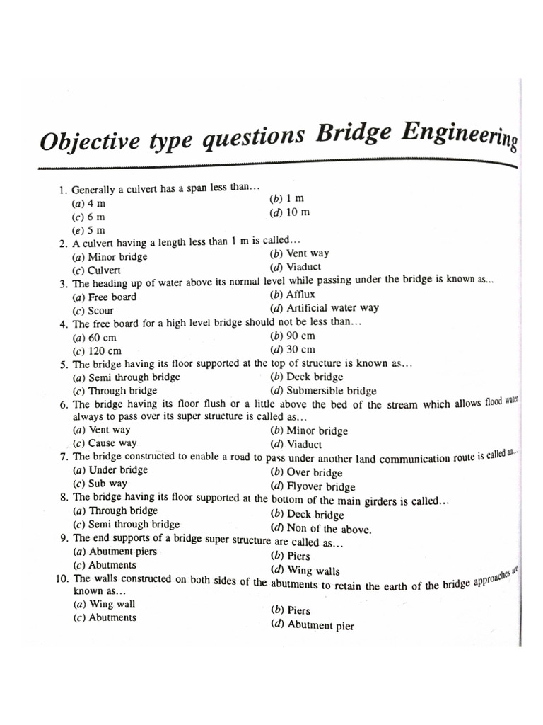 Bridge Engineering MCQ | PDF
