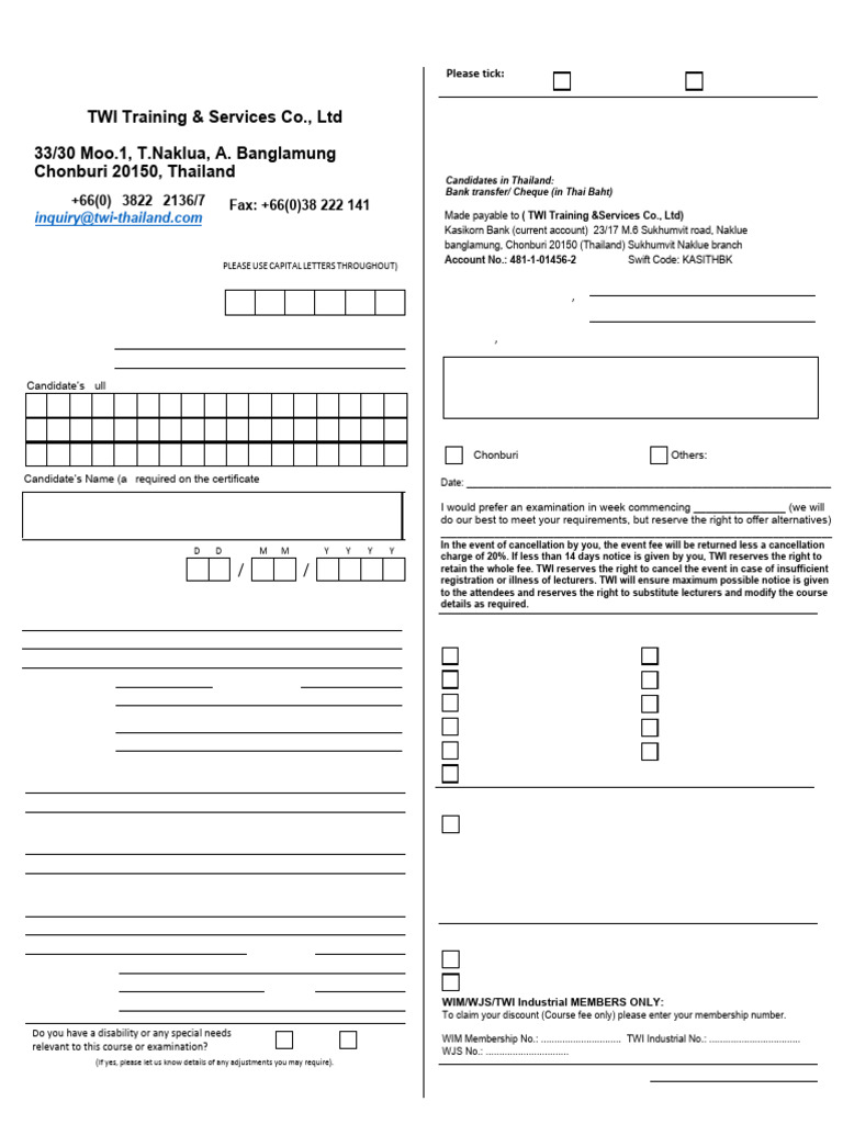01. TWI enrolment form From Rev 25 1 Thai version (August 20) | PDF ...