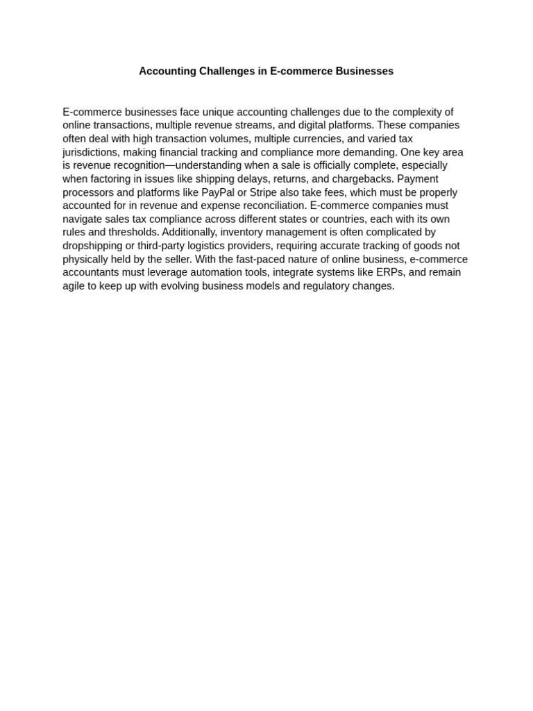 E-commerce Accounting Challenges Explained | PDF