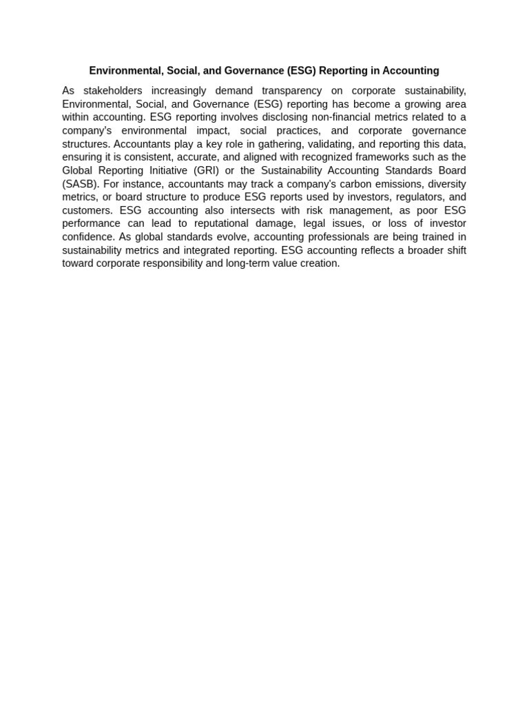 Environmental, Social, and Governance (ESG) Reporting in Accounting | PDF