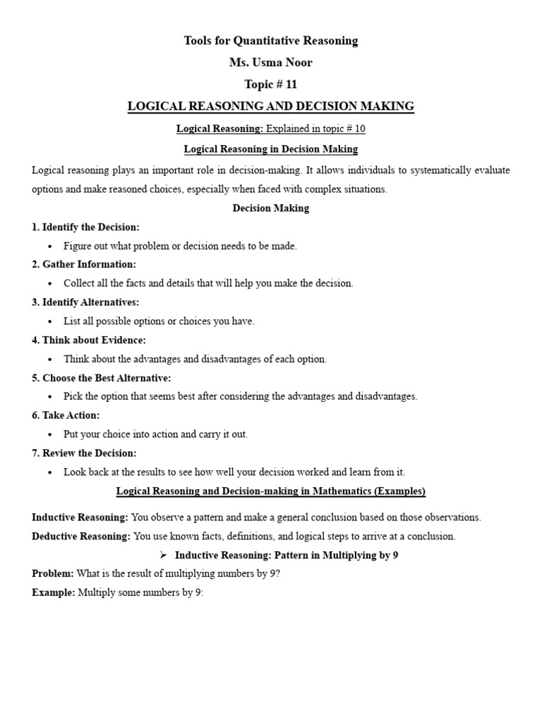 Logical Reasoning and Decision Making | PDF | Reason | Equations