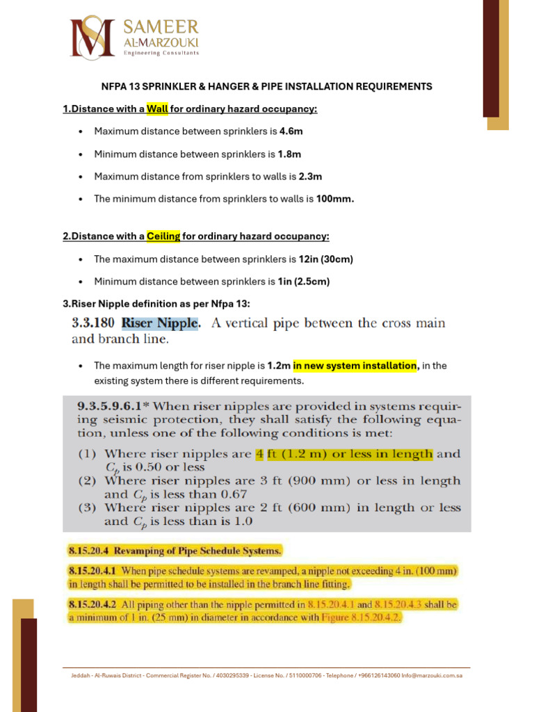 Nfpa 13 Sprinkler Installation Requirements | PDF | Fire Sprinkler ...