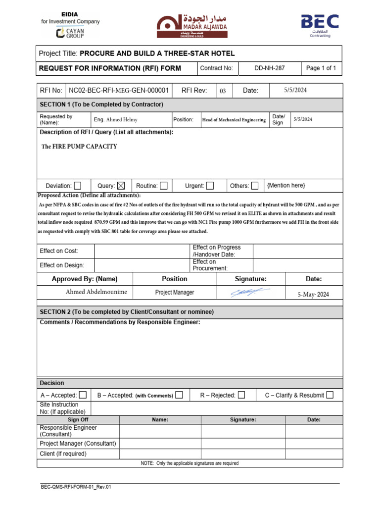 NC02-BEC-RFI-MEG-GEN-000001_03 | PDF | Fire Sprinkler System | Pipe ...