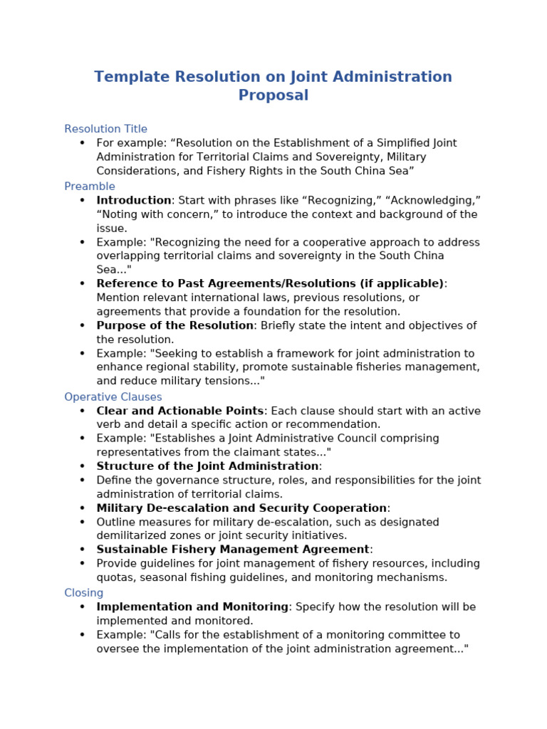 Template Resolution Joint Administration Proposal | PDF | Fisheries ...