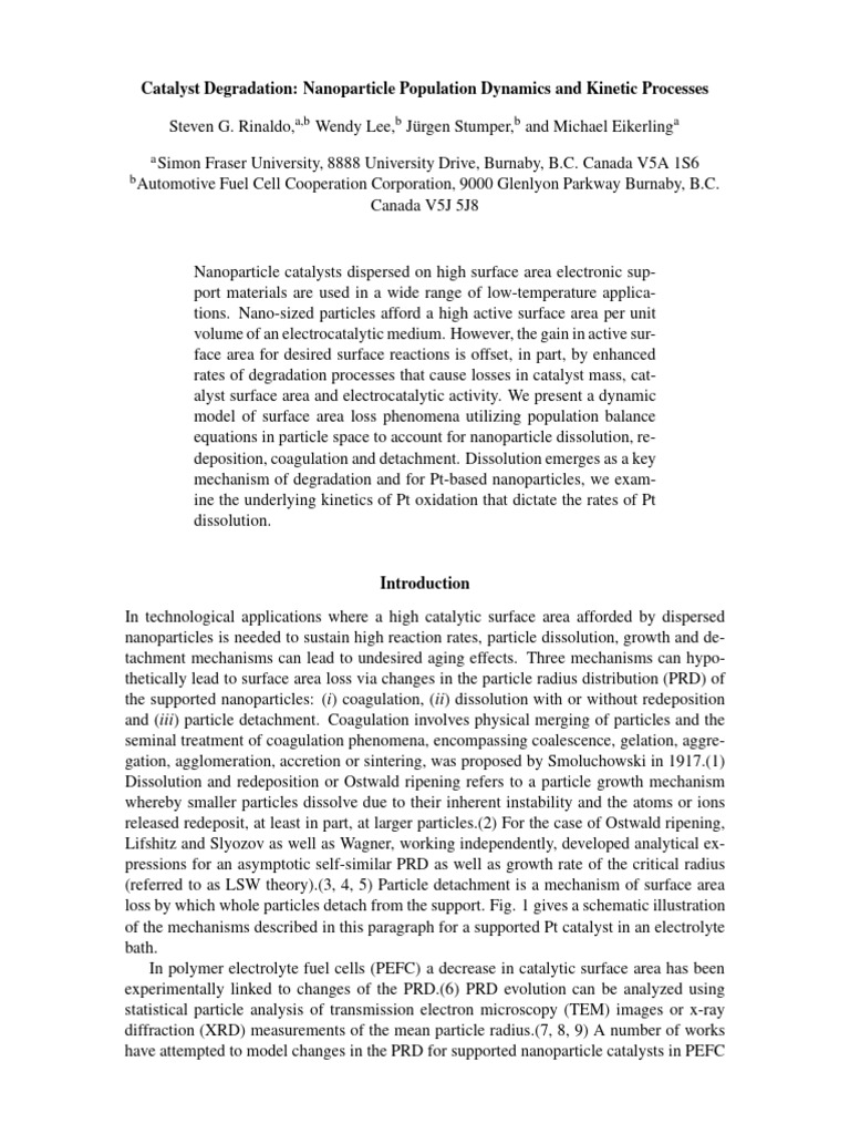 Catalyst Degradation Nanoparticle Population Dynamics and Kinetic ...
