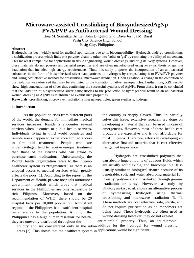 Microwave Assisted Crosslinking of BiosynthesizedAgNpPVAPVP As ...
