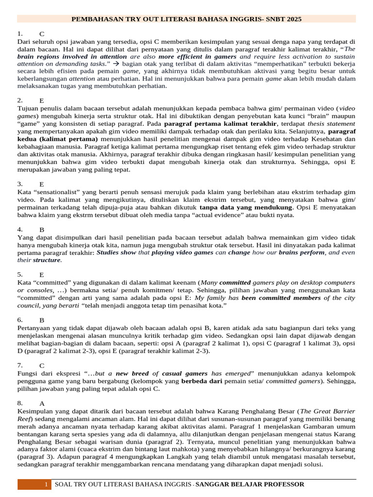 Pembahasan Try Out 4 Literasi Bahasa Inggris | PDF