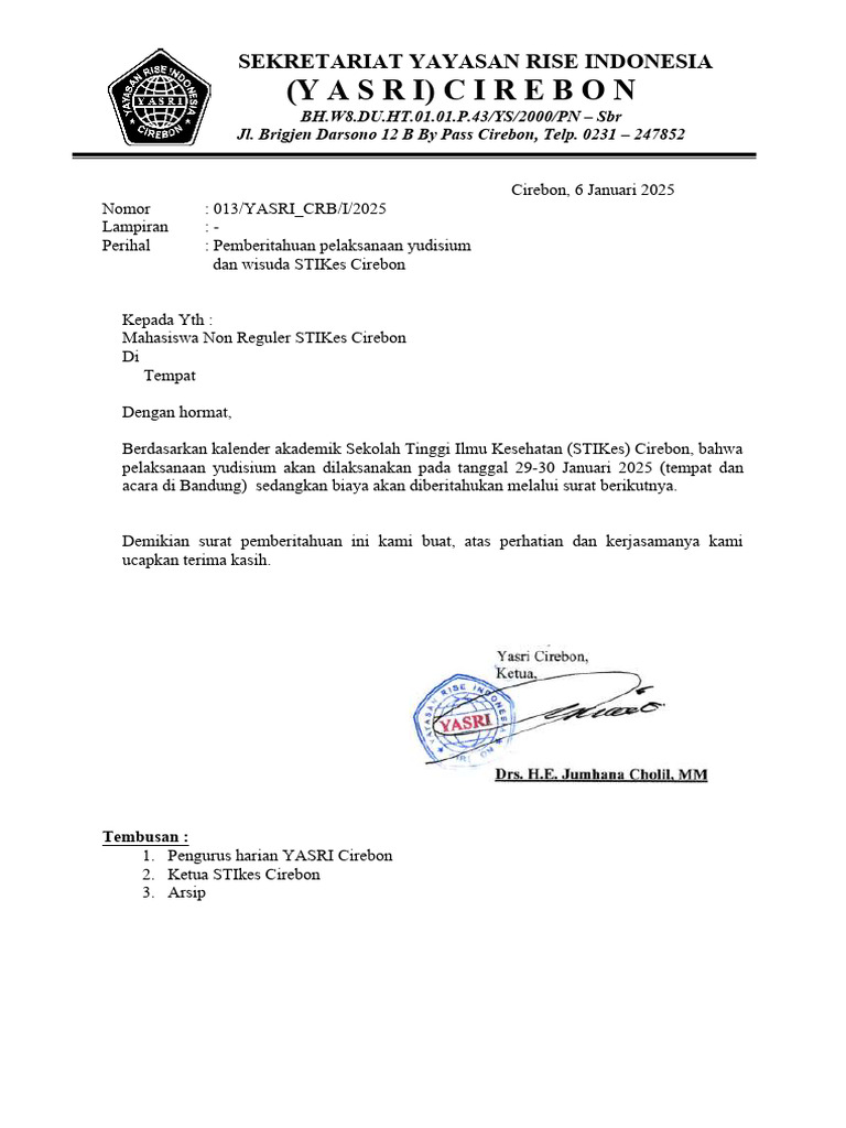Surat Pemberitahuan Yudisium | PDF