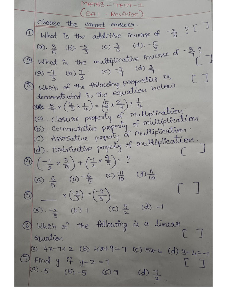 SA1 REVISION TEST1 | PDF