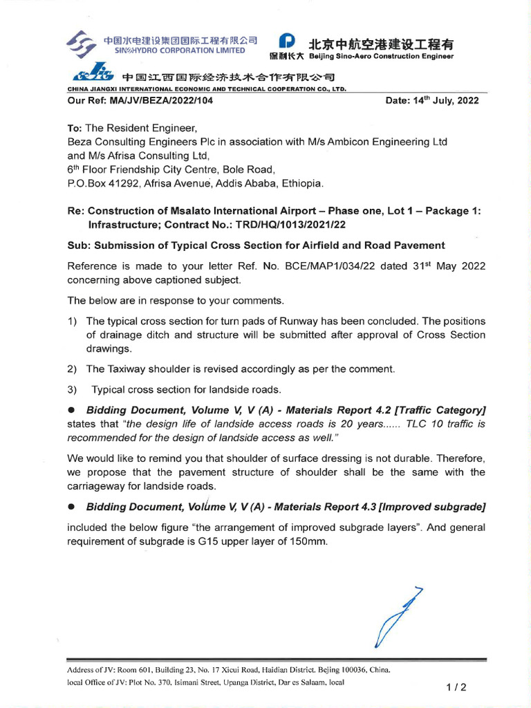 2022-104 - Submission of Typical Cross Section For Airfield and Road ...