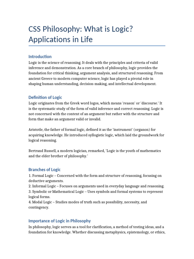 CSS Philosophy What Is Logic | PDF | Logic | Reason