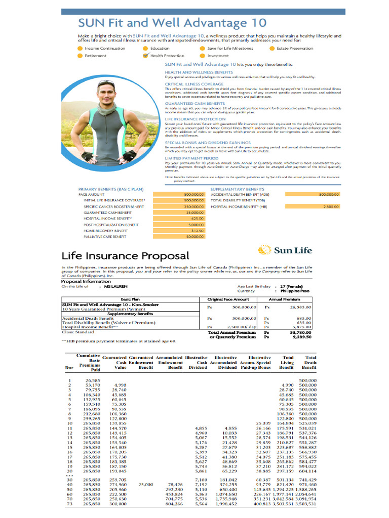 Sun Life Proposal For 27 Yr F | PDF