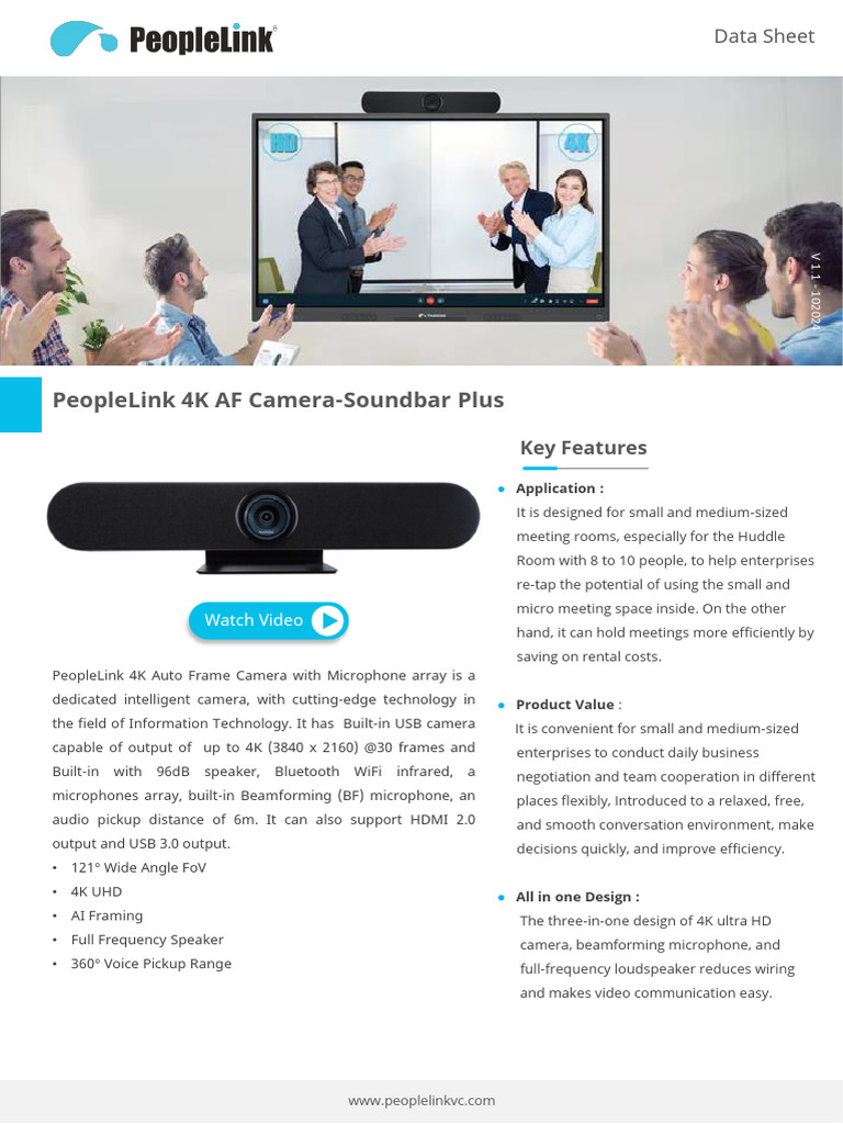 4K AF Camera Soundbar Plus 2024 | PDF | Loudspeaker | Microphone