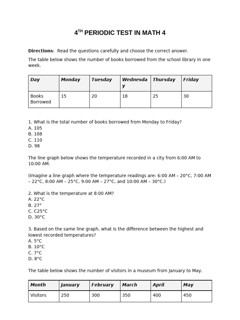 4TH Periodic Test in Math 4 | PDF | Numbers | Decimal