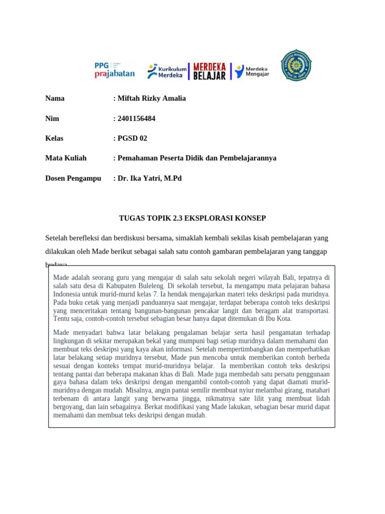 Topik 2.3. Eksplorasi Konsep - Miftah Rizky Amalia | PDF