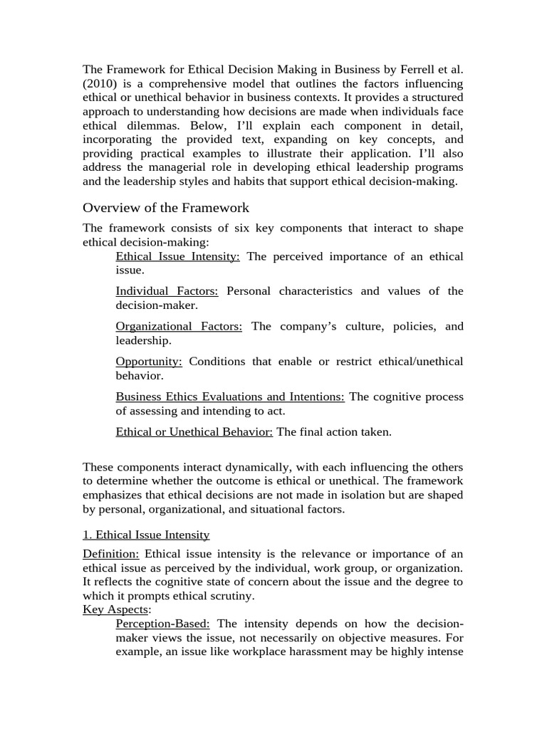 Ethical Decision-Making Framework in Business | PDF | Leadership | Behavior
