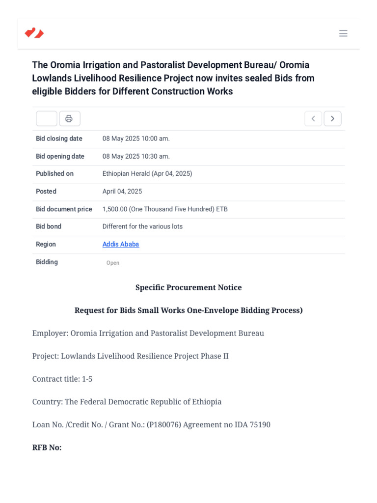 Oromia Lowlands Construction Bids 2025 | PDF
