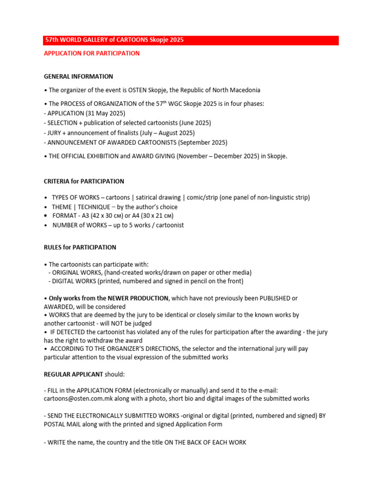 57 WGC 2025 Application | PDF | Cartoonist | Cartooning