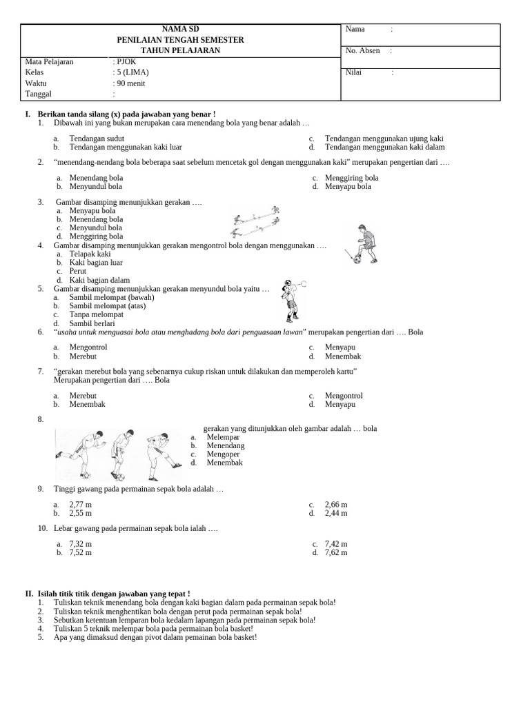 Soal Pjok KLS 5 S-1 | PDF