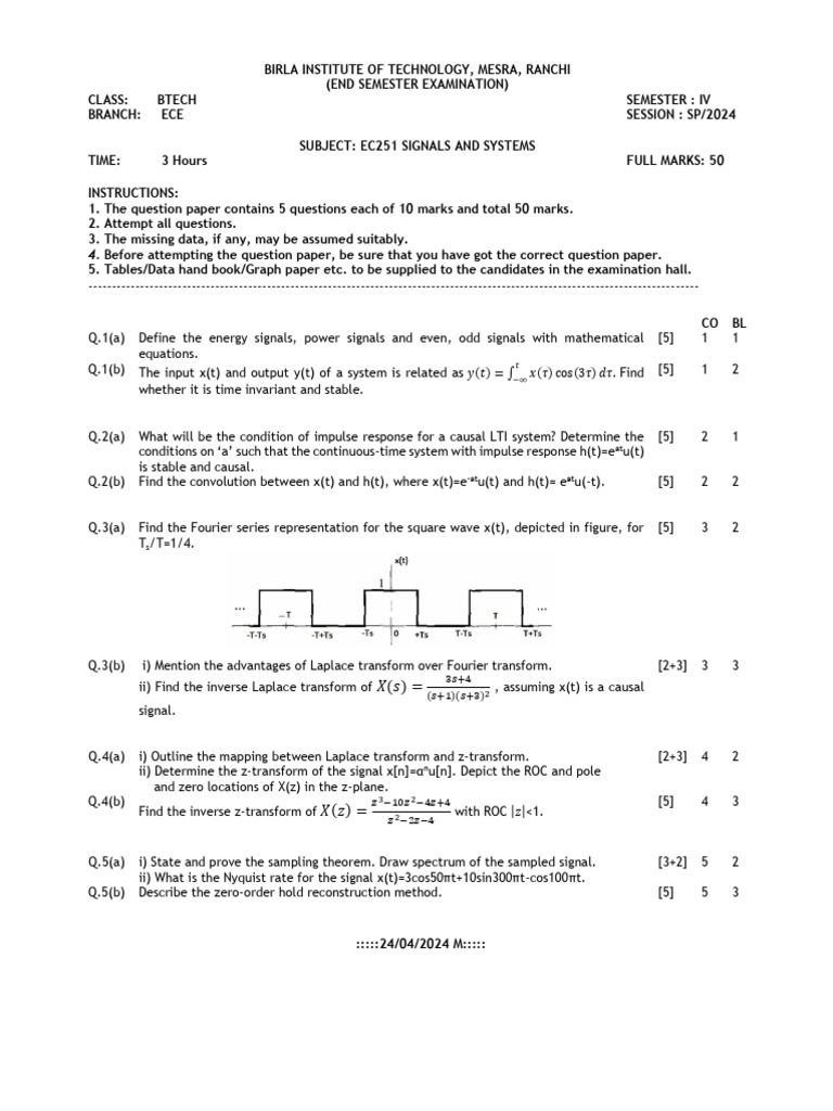 EC251 SIGNALS AND SYSTEMS(1) | PDF | Signal Processing | Mathematical Objects