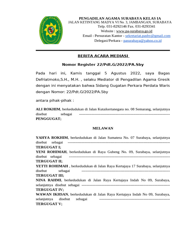 Salinan 03. Berita Acara Mediasi | PDF