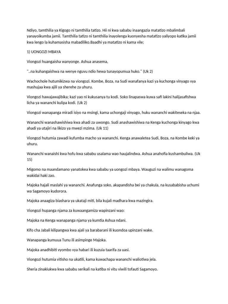 Maudhui katika Tamthilia ya Kigogo | PDF