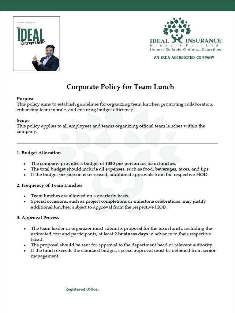 Corporate Team Lunch Policy Guidelines | PDF | Budget | Reimbursement