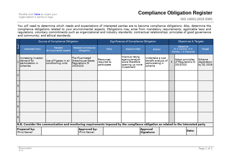 Compliance Obligation Register | PDF | Regulatory Compliance | Economies