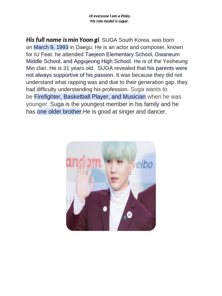 SUGA: Biography of Min Yoon-gi | PDF