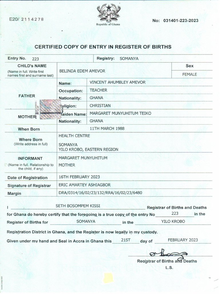 Birth Cert 1 | PDF