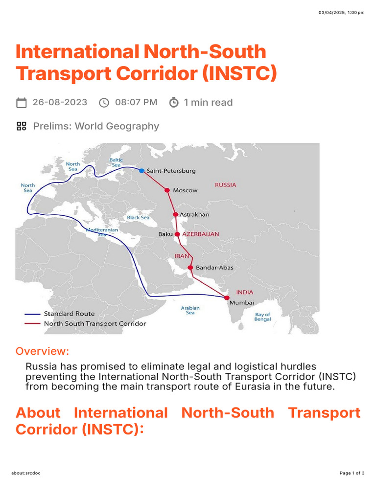 Personal - International North-South Transport Corridor (INSTC) | PDF