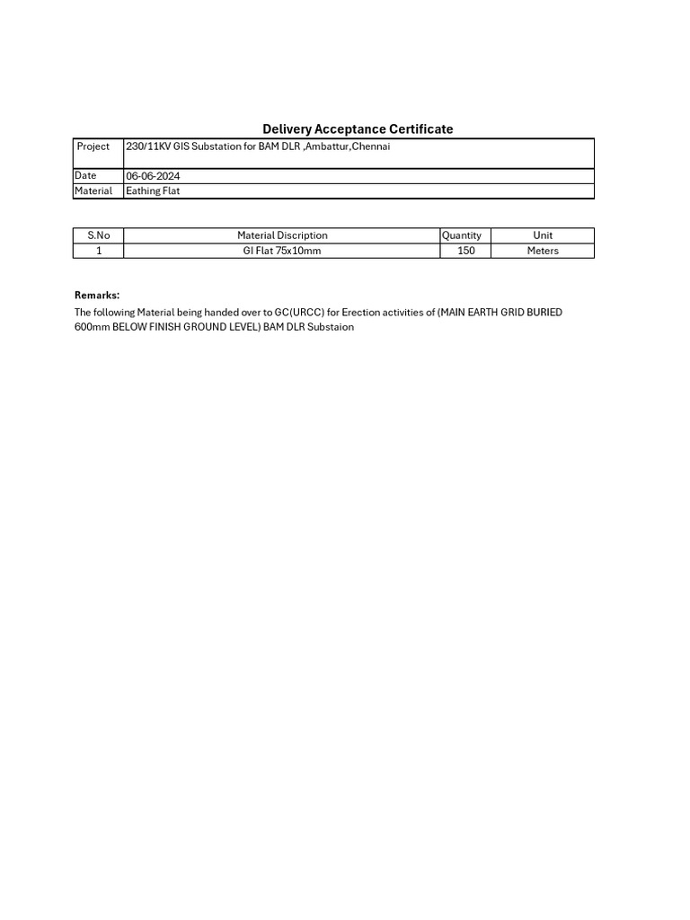 Delivery Acceptance Certificate | PDF