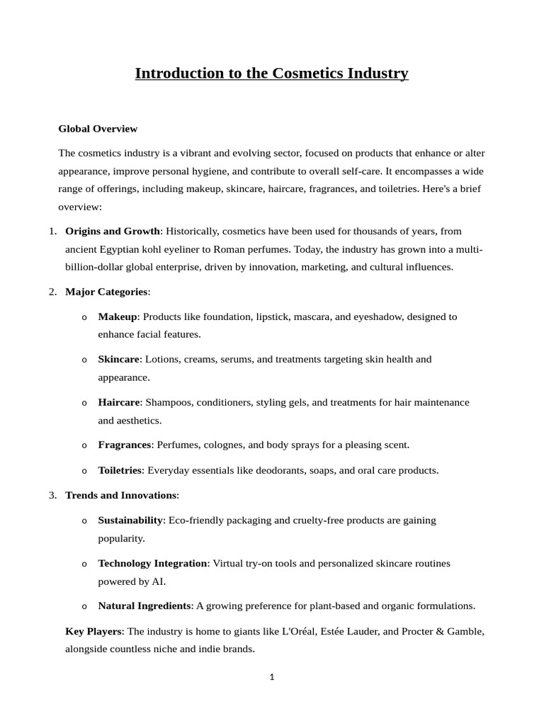 Introduction to the Cosmetics Industry | PDF | Methodology | Consumer ...