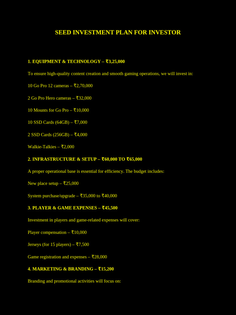Seed Investment Plan Amount Detail | PDF