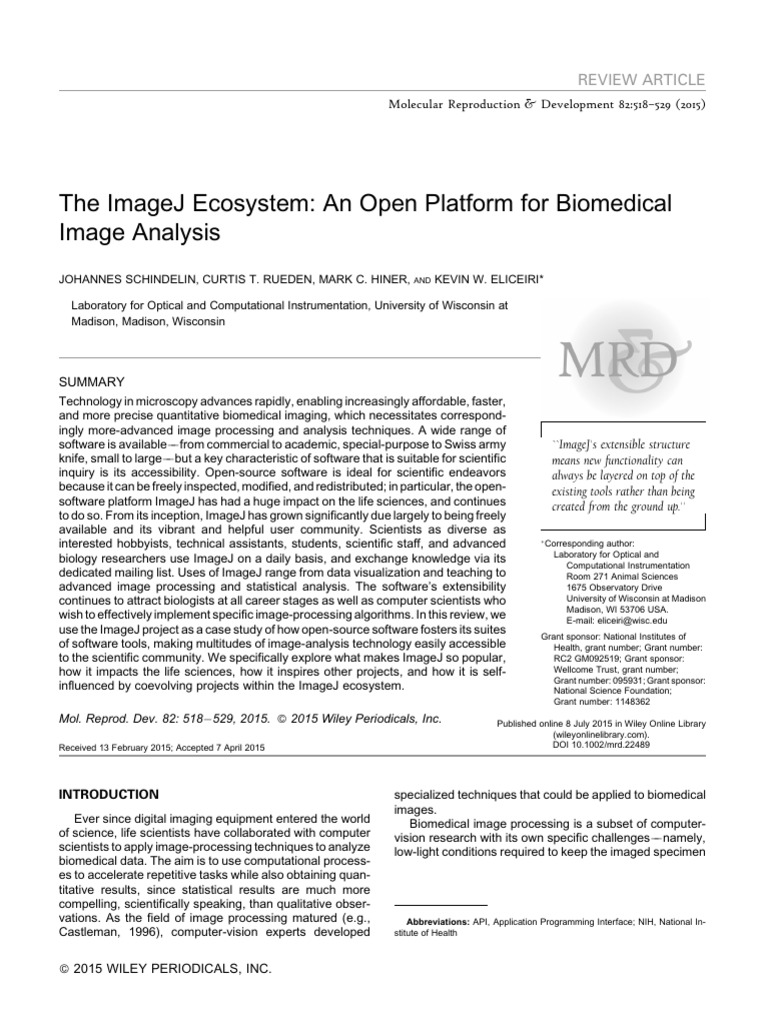 Molecular Reproduction Devel - 2015 - Schindelin - The ImageJ Ecosystem An Open Platform For ...