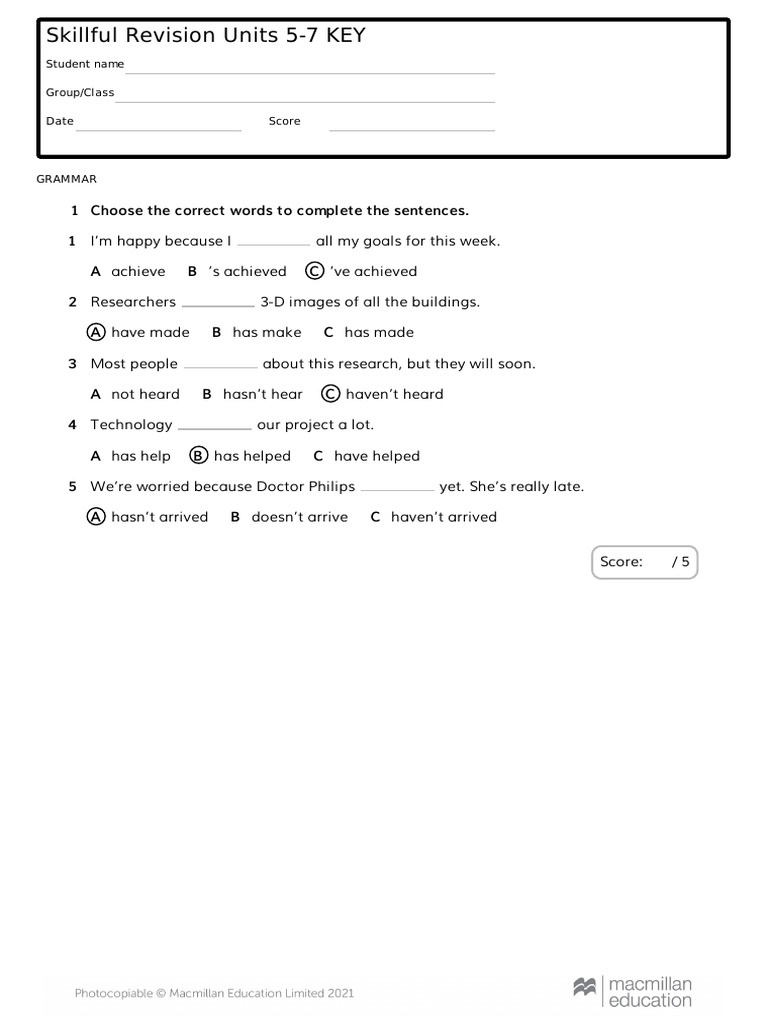 Skillful Revision Units 5-7 KEY | PDF | Margarine | Fat