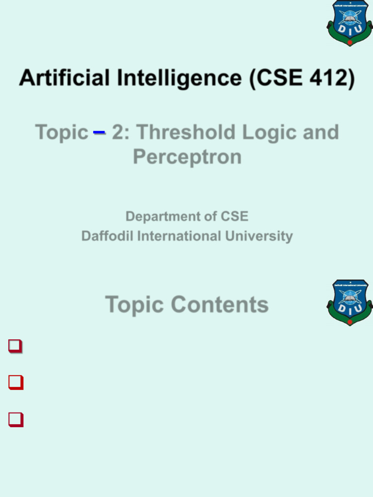Topic - 10B (Threshold Logic and Perceptron) | PDF | Machine Learning ...