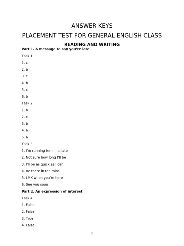 General English Class Placement Test | PDF