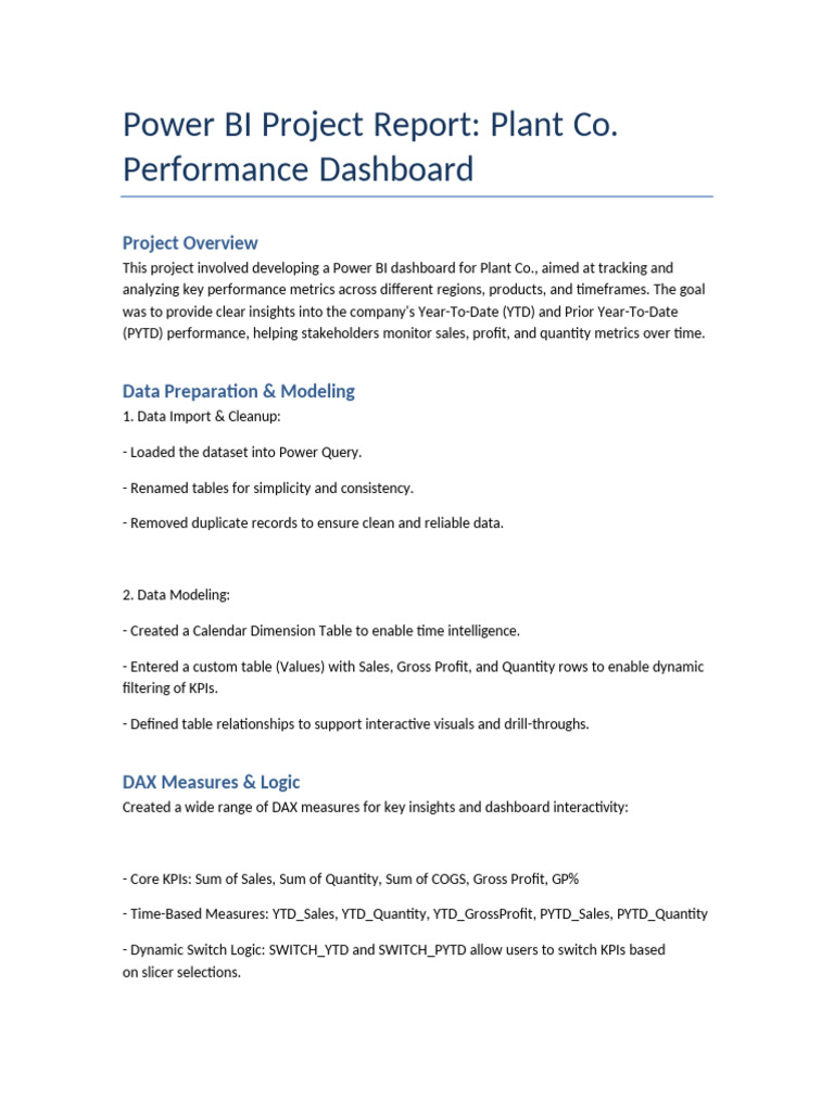 Plant Co. Power BI Dashboard Overview | PDF | Performance Indicator ...