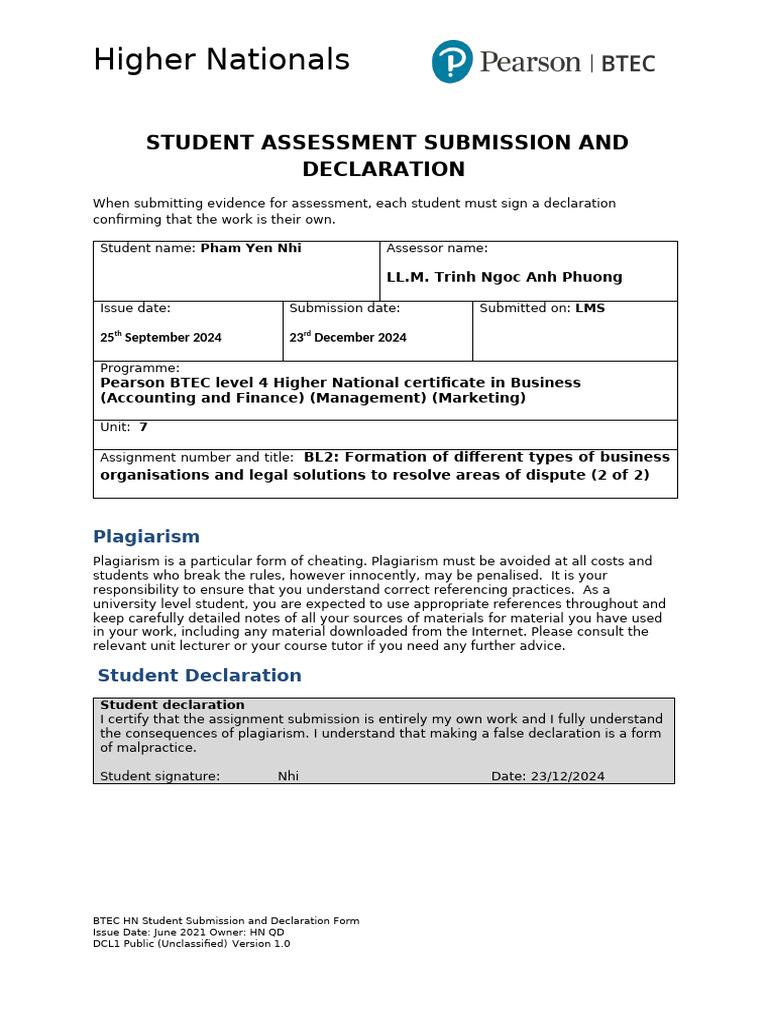 Higher National Certificate Submission Guide | PDF