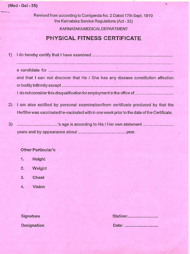 Physical Fitness Certificate | PDF